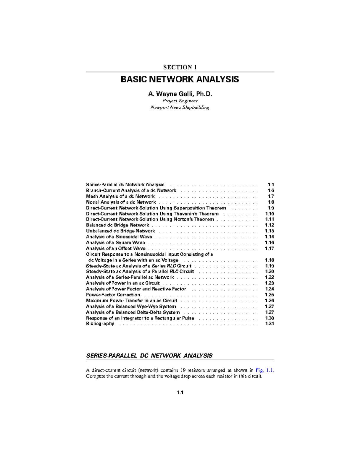 1. Basic Network Analysis - BASIC NETWORK ANALYSIS A. Wayne Galli, Ph. Project Engineer - Studocu