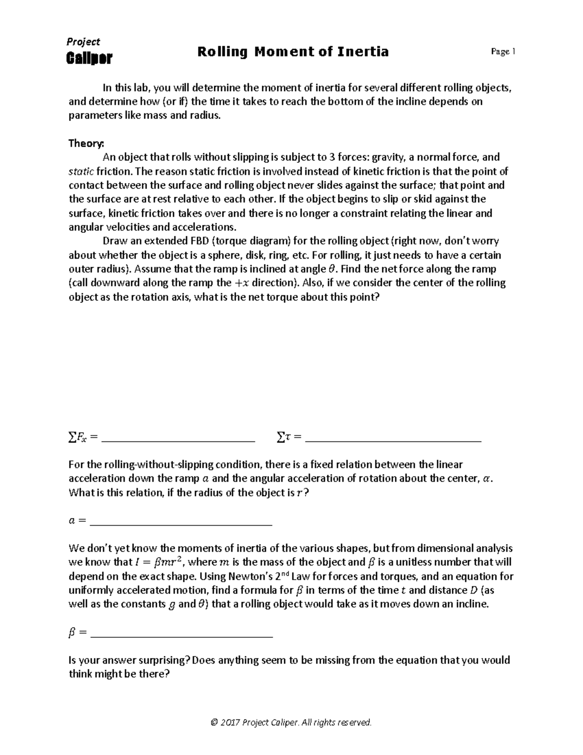 L8 - Rolling Moment of Inertia - Caliper Rolling Moment of Inertia Page ...