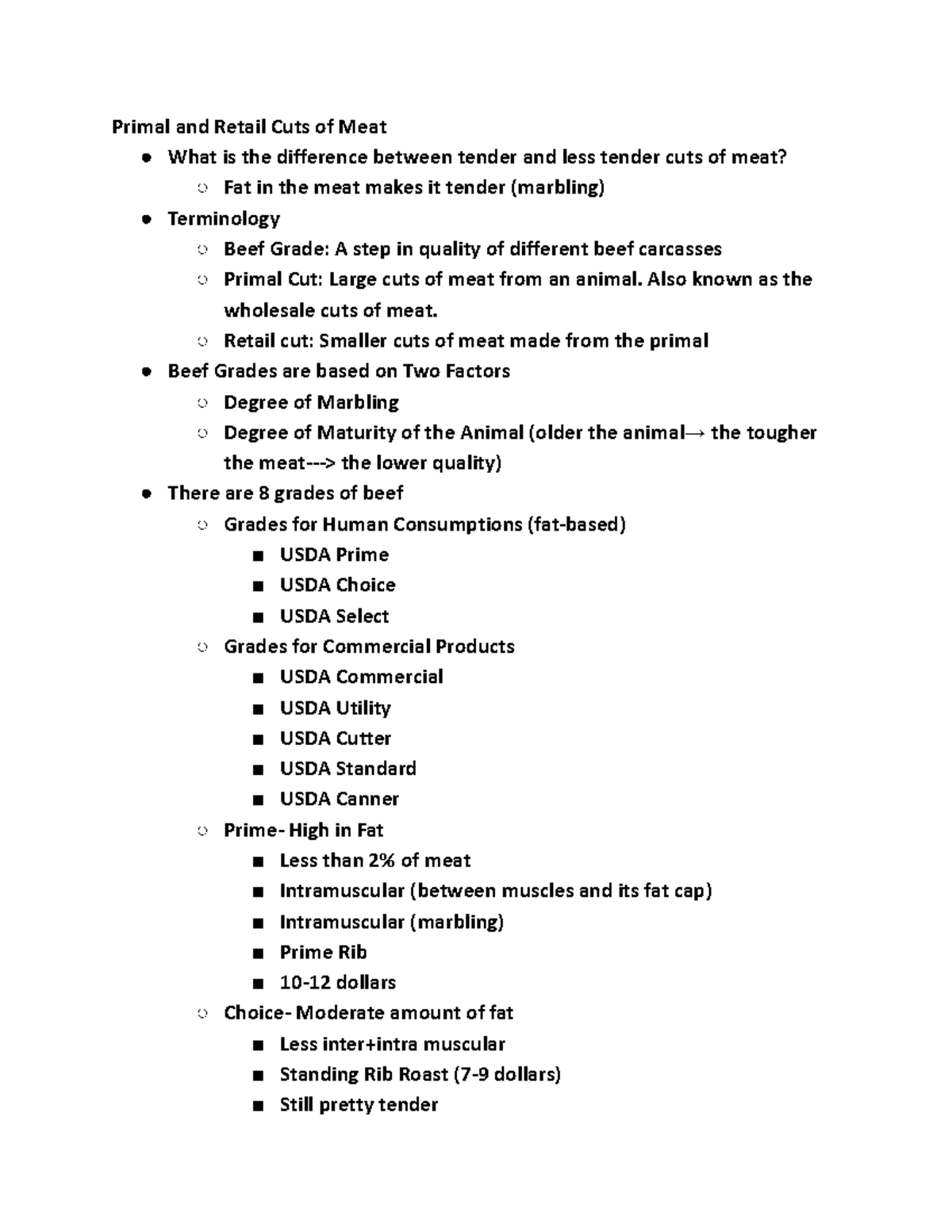 Beef Cattle Notes Primal and Retail Cuts of Meat - Studocu