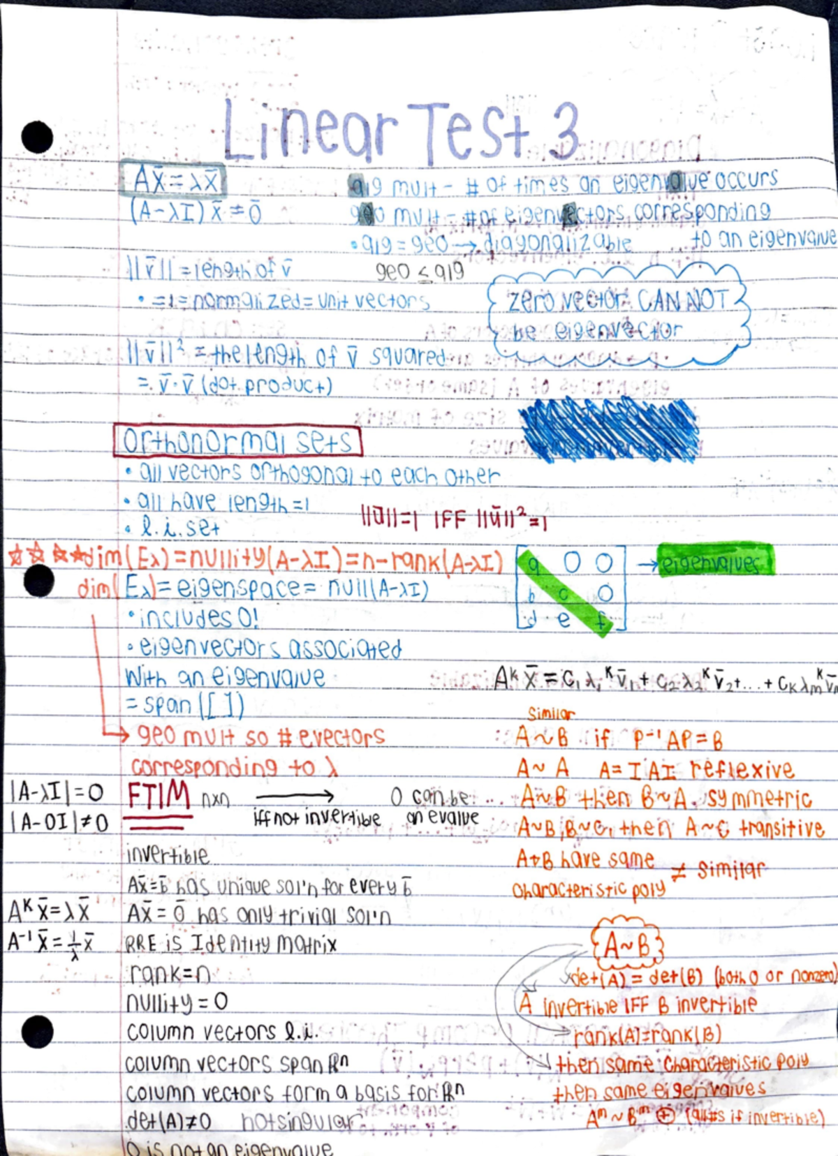 Linear Algebra Study Guide Test 3 - ..... I . . -_ -==- [ or -t b a ...