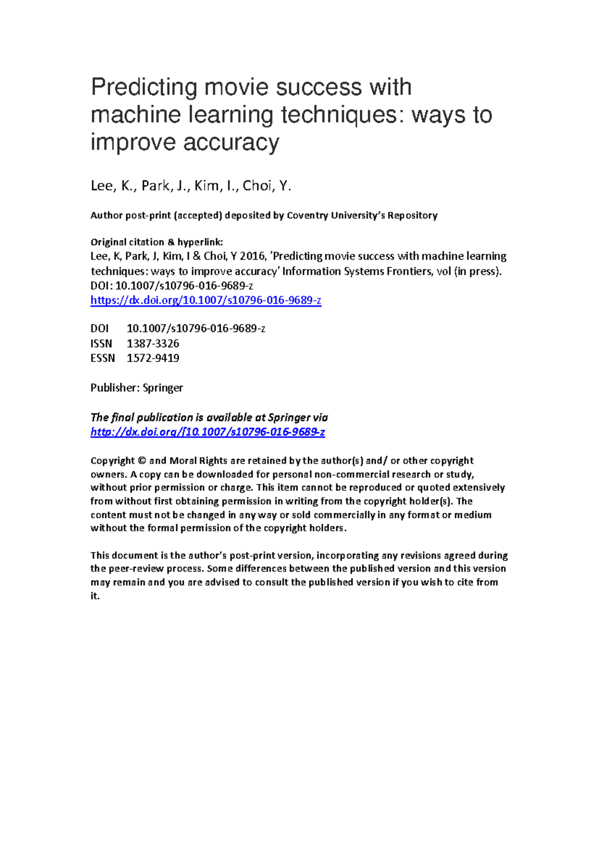 Author revision copy Predicting Movie Success with Machine Learning Te ...
