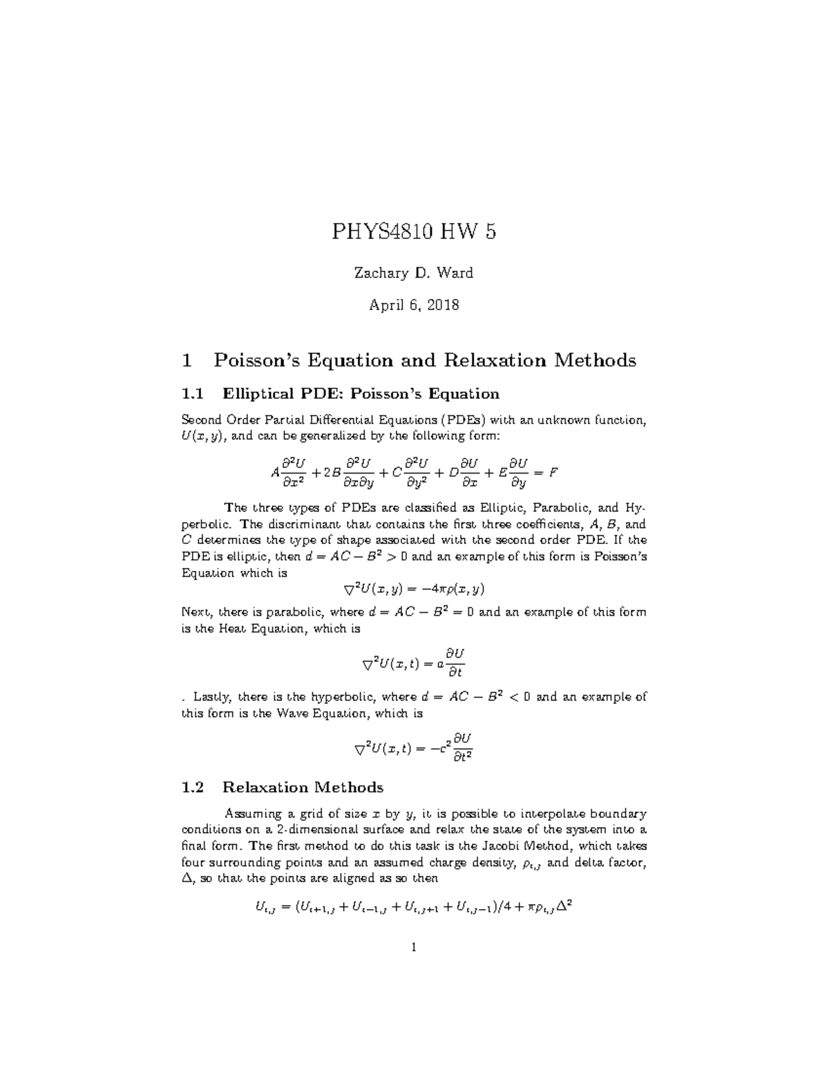 PHYS4810 HW 5 - Poisson's Equation and Relaxation Methods and ...