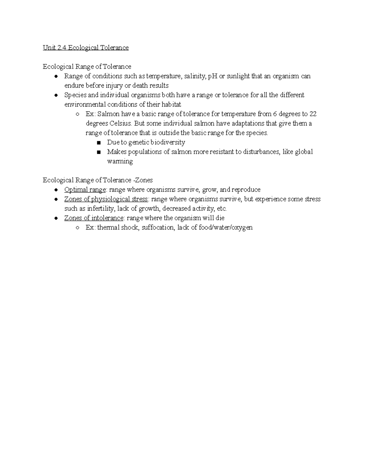 Copy of Unit 2.4 Ecological Tolerance - Unit 2 Ecological Tolerance ...