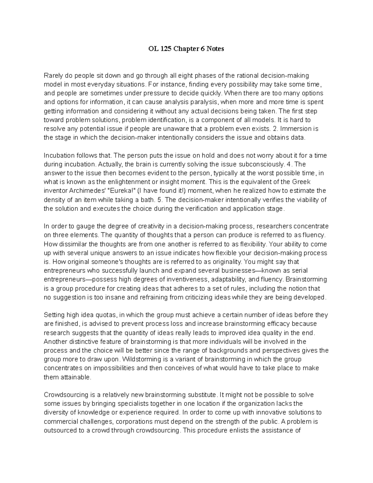 OL 125 Chapter 6 Notes - OL 125 Chapter 6 Notes Rarely do people sit ...