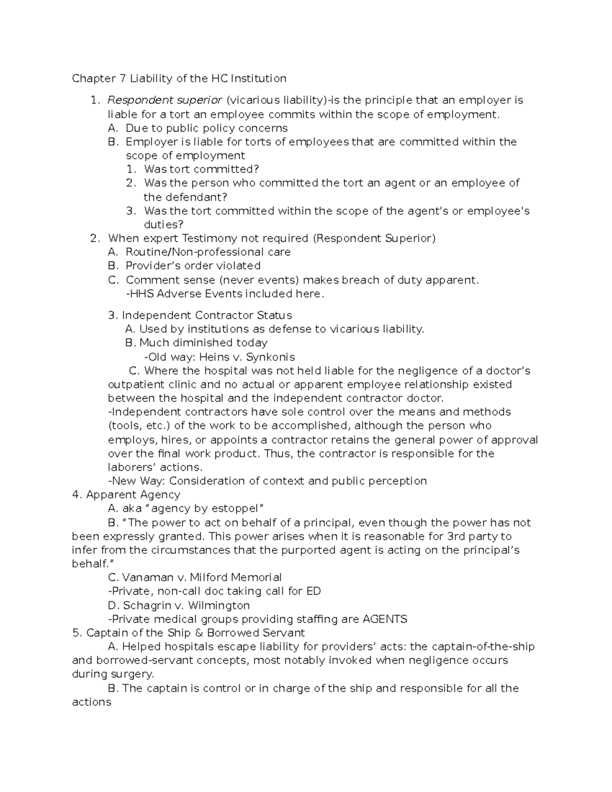 Chapter 7 Liability of the HC Institution - Chapter 7 Liability of the ...