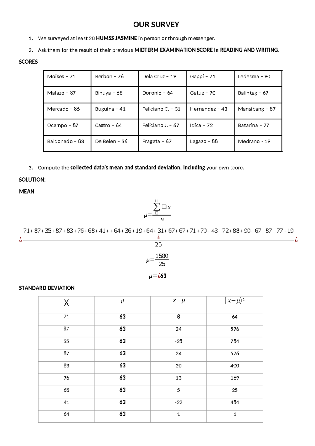 Stats PETA - STATISTICS - OUR SURVEY 1. We surveyed at least 20 HUMSS ...