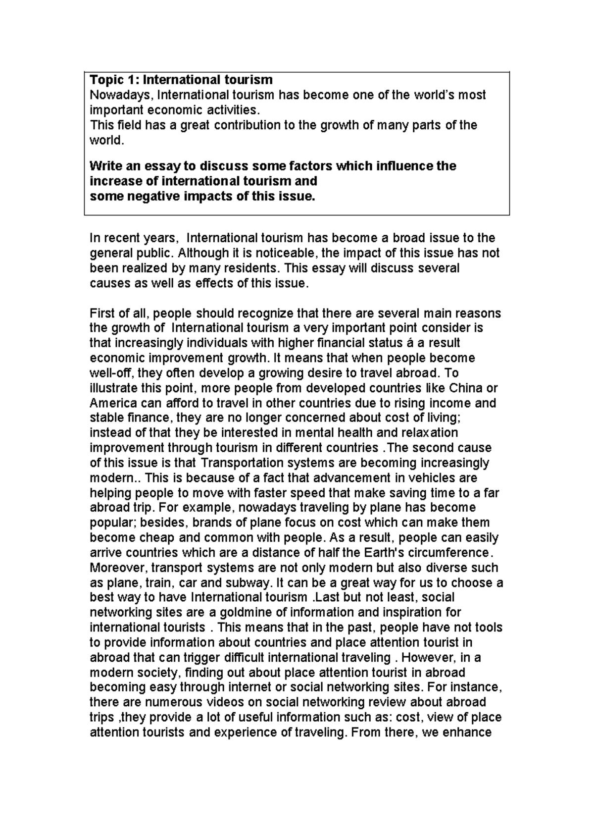 International tourism - This field has a great contribution to the ...