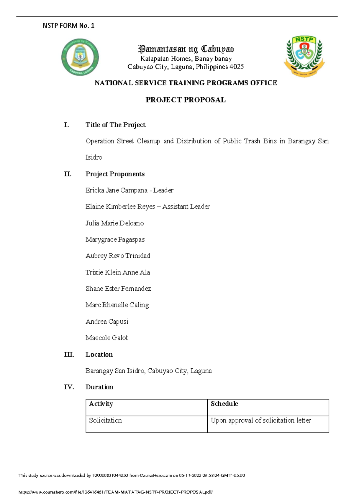 TEAM Matatag NSTP Project Proposal - Pamantasan ng Cabuyao Katapatan ...