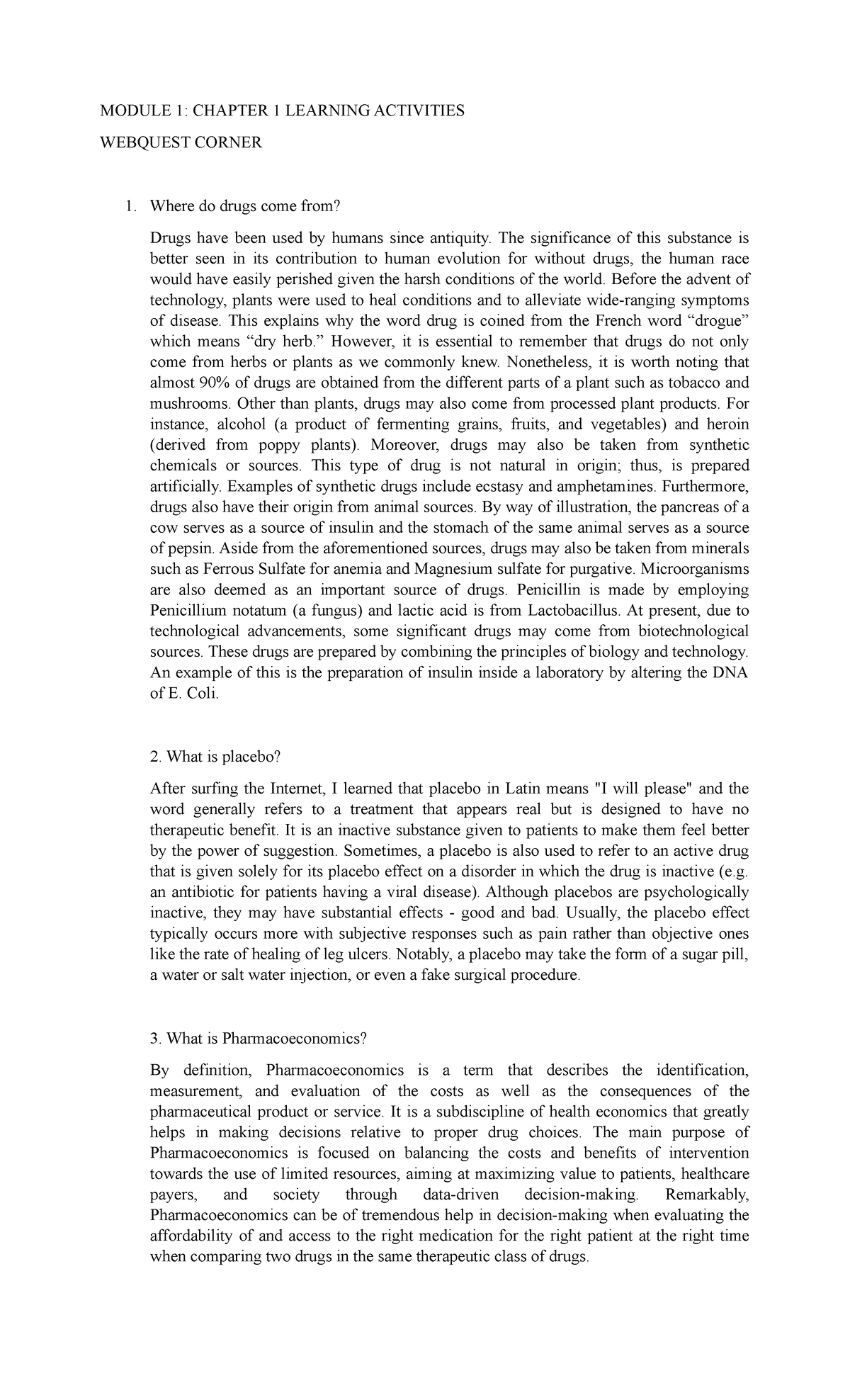 Webquest lesson 1 - huhuh - MODULE 1: CHAPTER 1 LEARNING ACTIVITIES WEBQUEST CORNER Where do ...