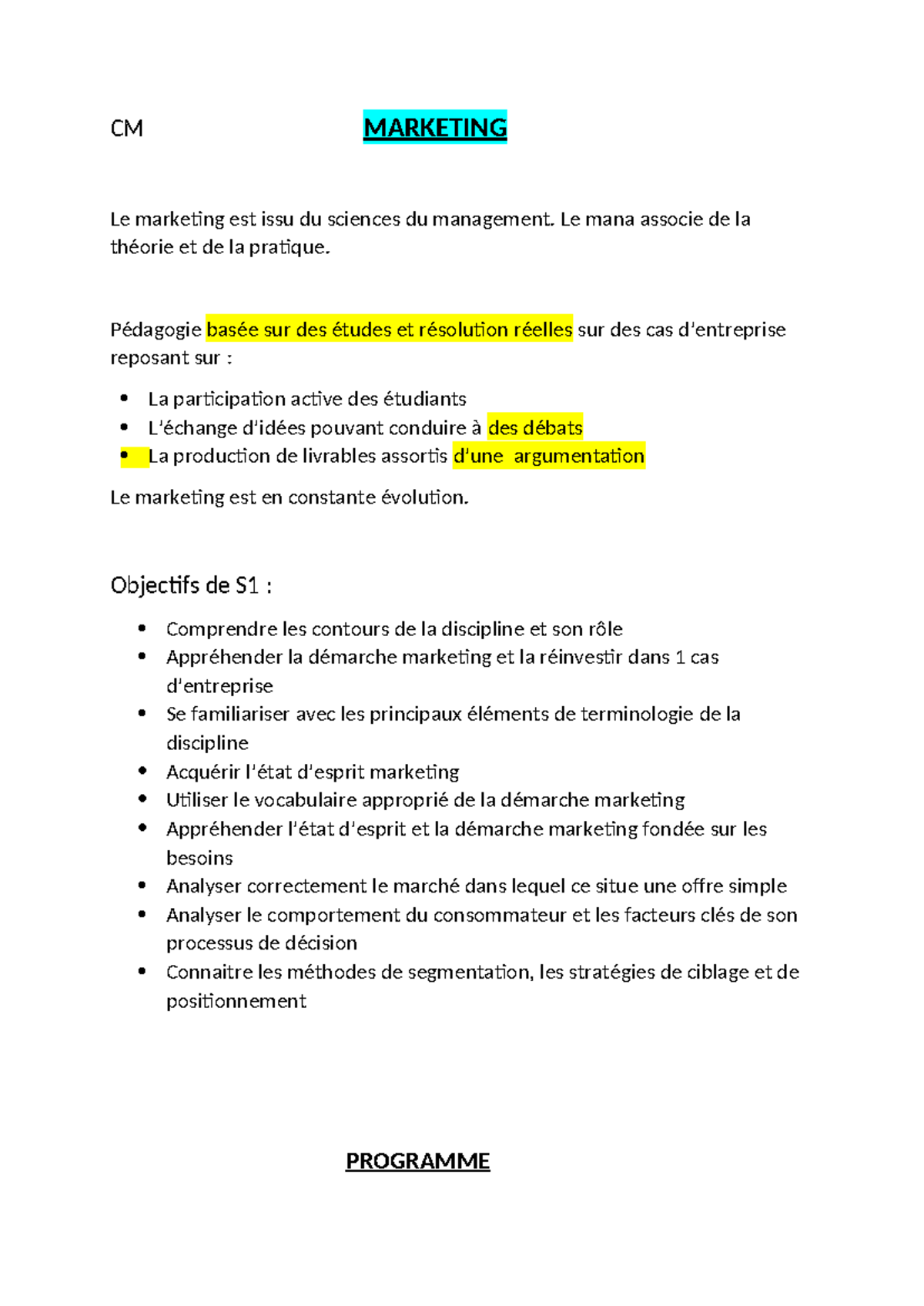 CM Marketing - CM MARKETING Le marketing est issu du sciences du management. Le mana associe de ...