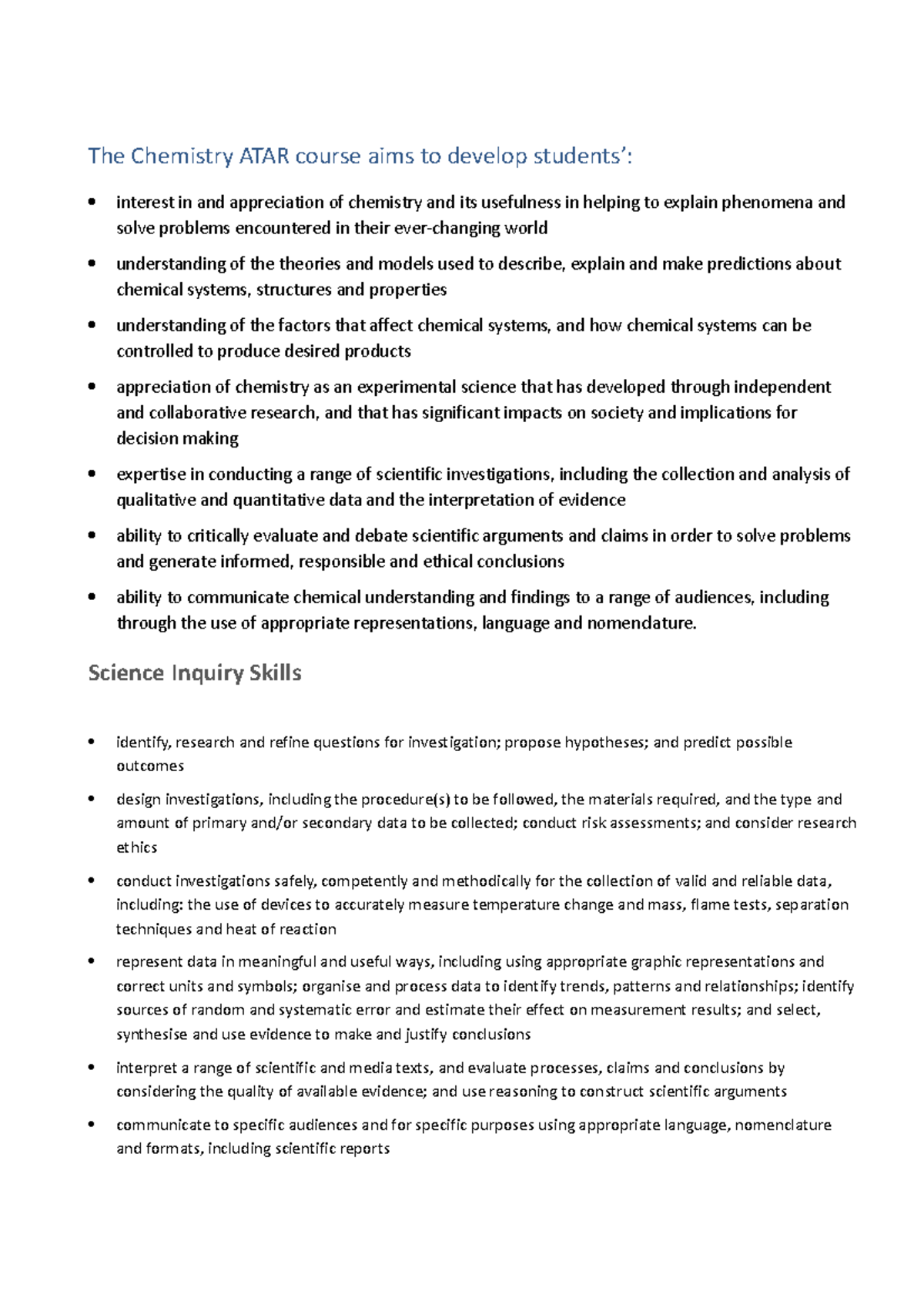 2a - Year 11 Chemistry ATAR - The Chemistry ATAR course aims to develop ...