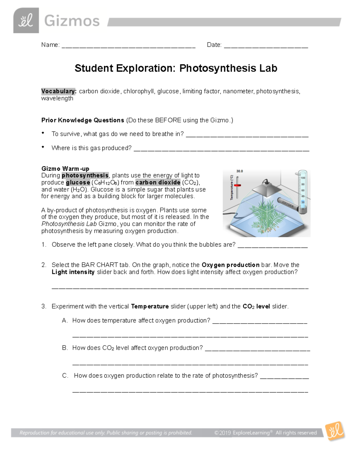 Photosynthesis Lab Gizmo - Name ...