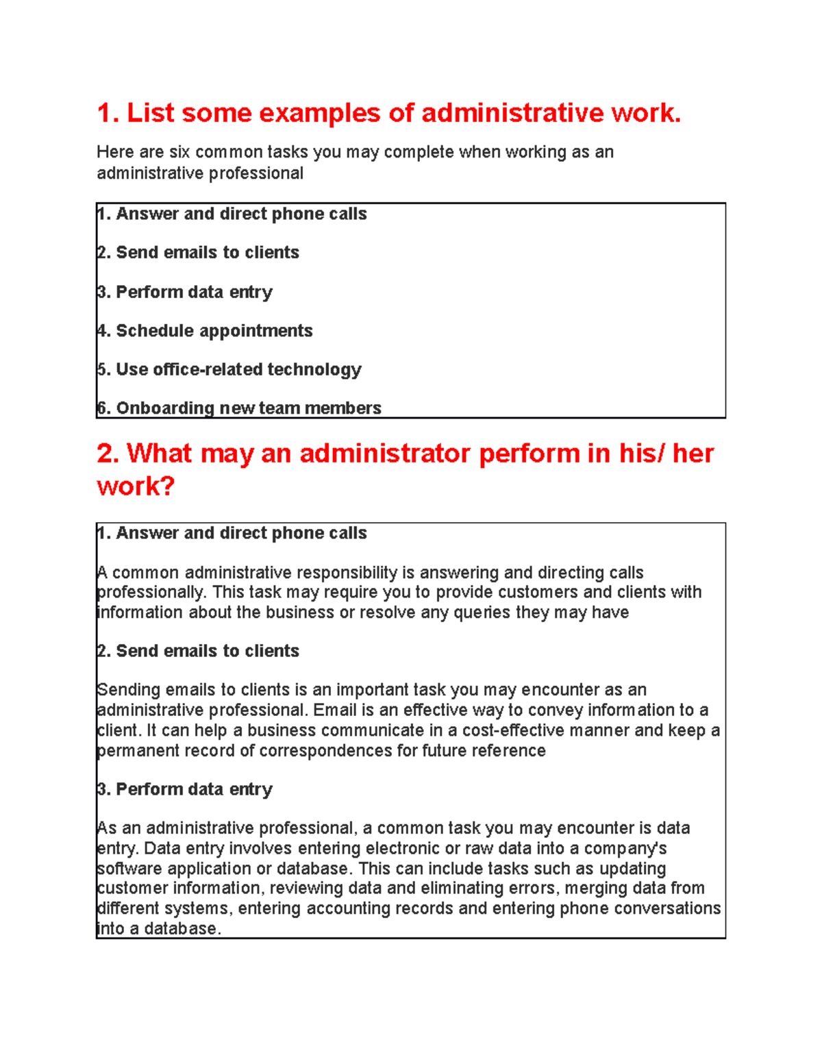 De cuong 22 cau - test - 1. List some examples of administrative work ...