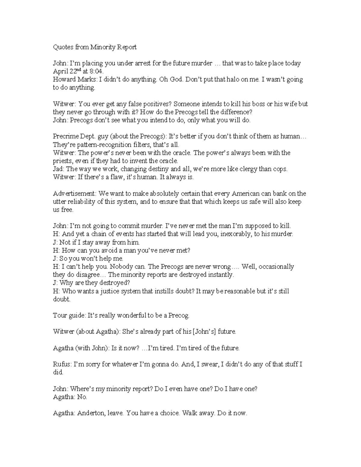 Quotes-from-minority-report - Quotes from Minority Report John: I’m ...