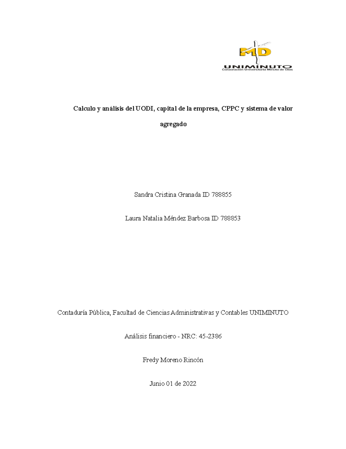 Actividad 6 - Análisis financiero - Calculo y análisis del UODI ...