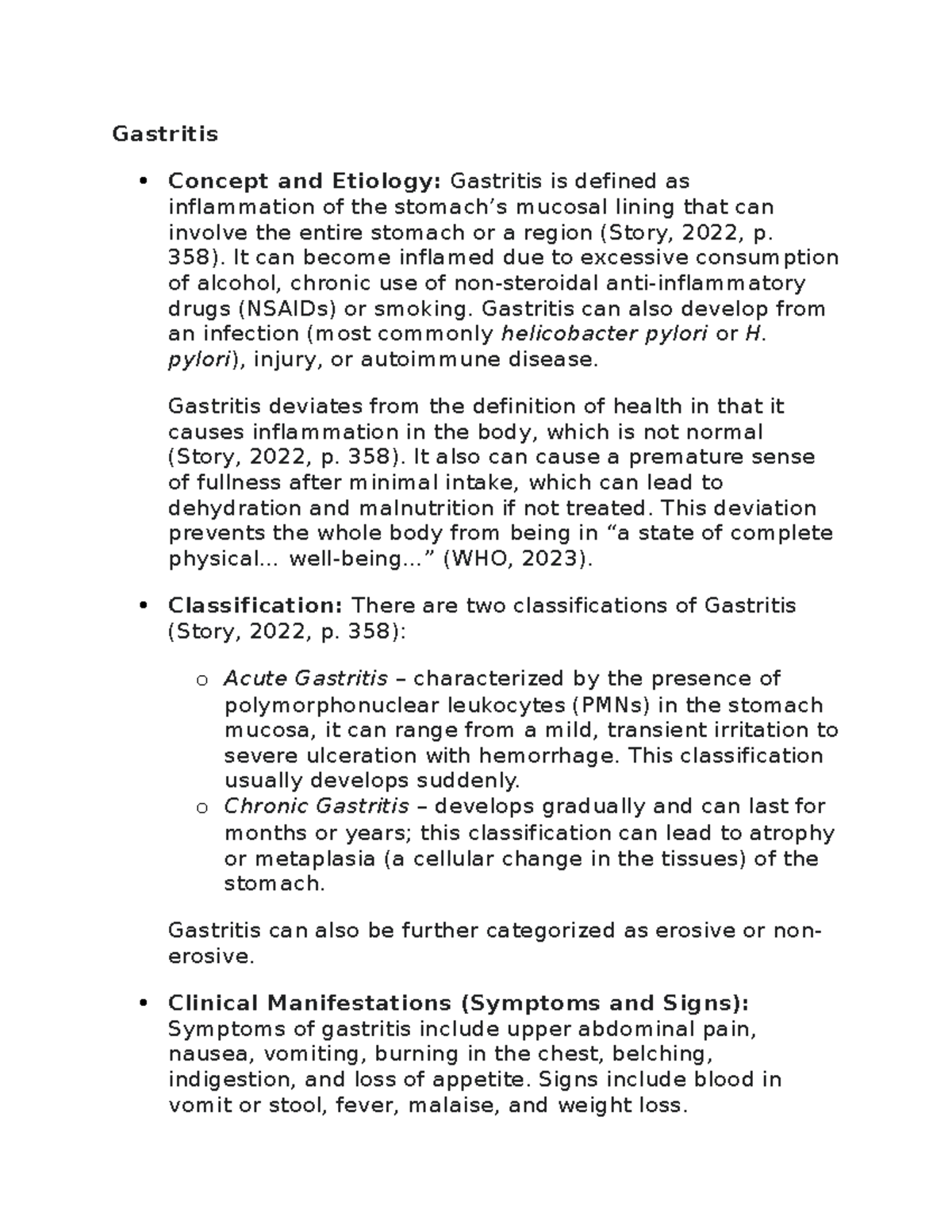 IHP 310 Discussion ENT and Gastrointestinal Disorders - Gastritis ...