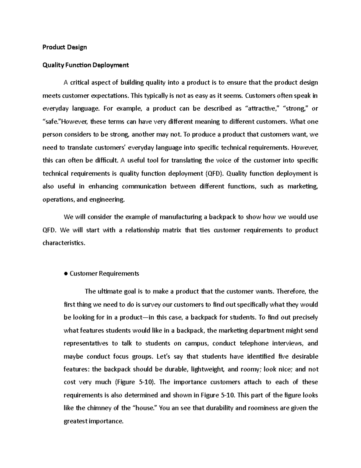 Product Design - Quality Function Deploymen - Product Design Quality ...