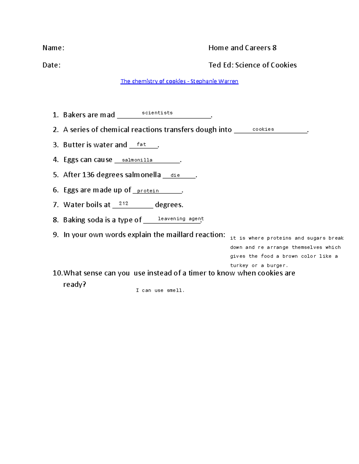 Kami Export - Ryan Karp - Ted Ed Cookies Sheet - Name: Home and Careers ...