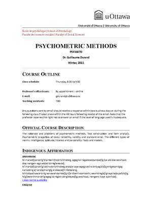 PSY 3307 Review - ####### PSY 3307 1. Interpreting test scores Raw ...