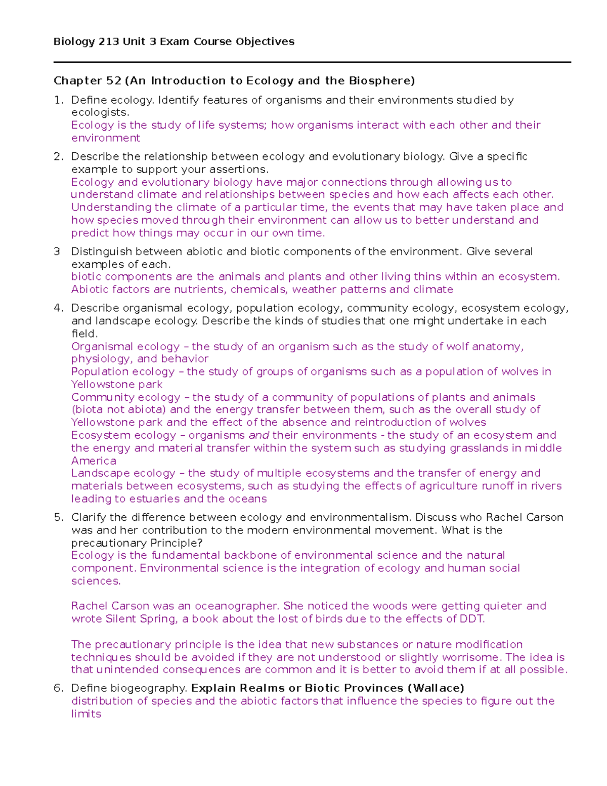 BI 213 Exam III Course Learning Objectives - Biology 213 Unit 3 Exam ...