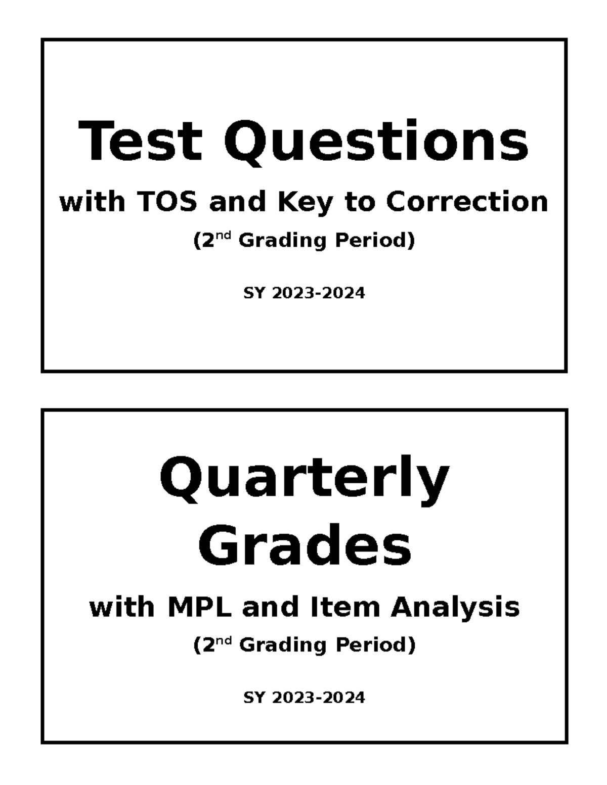 TQ's and Grades - Secondary Education - Test Questions with TOS and Key ...