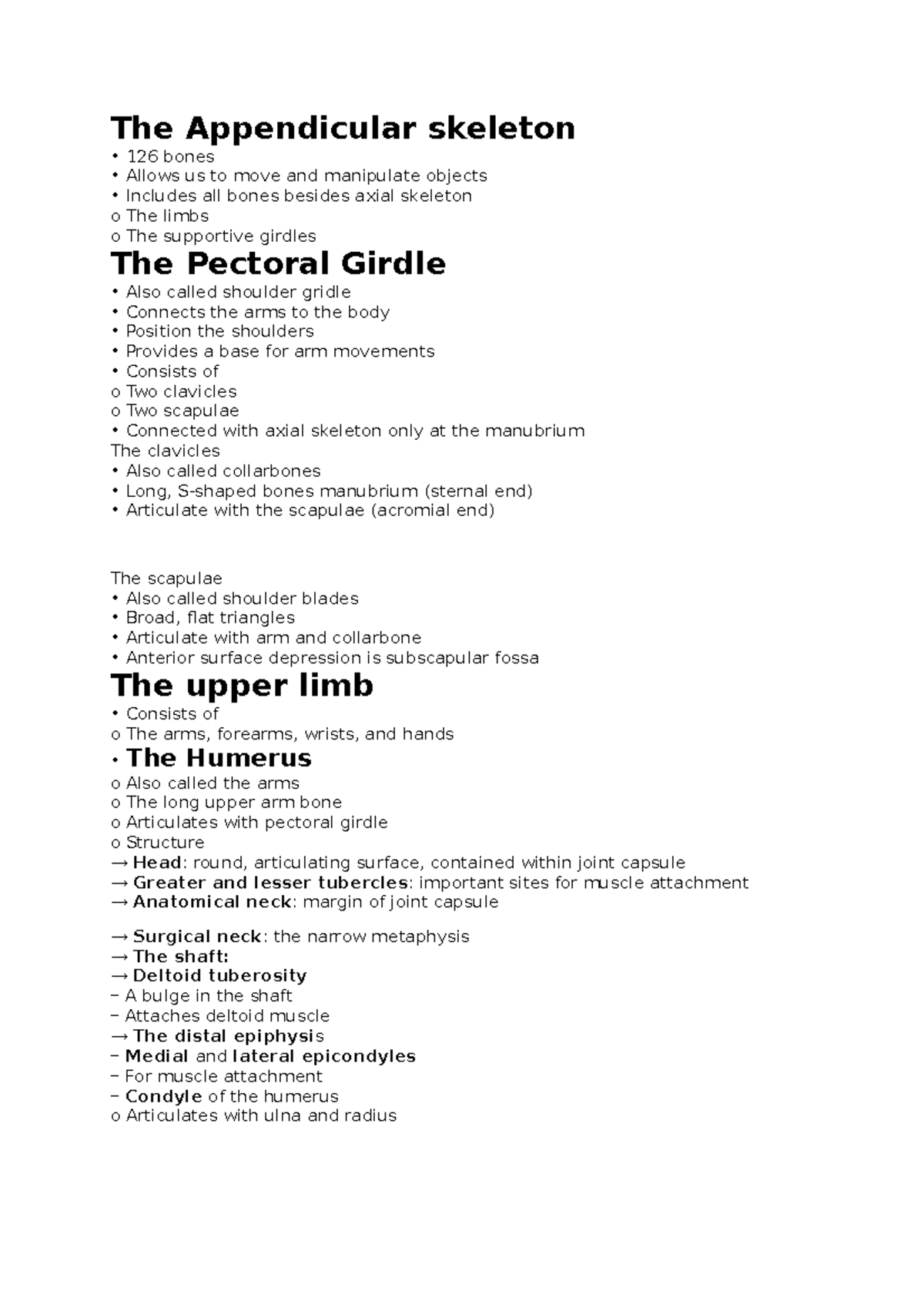 The Appendicular skeleton - Studocu