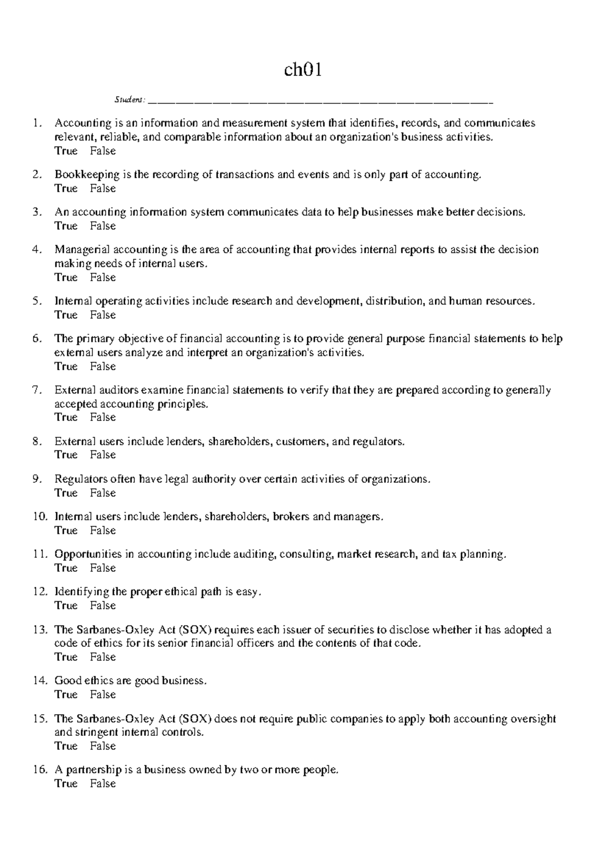 Ch01 - Ch01 - Test Bank - ch Student: - Studocu