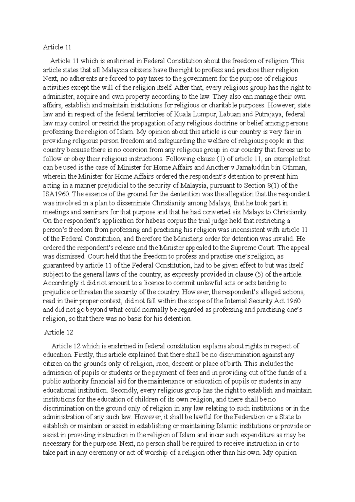 Grp assignment law - Article 11 Article 11 which is enshrined in ...