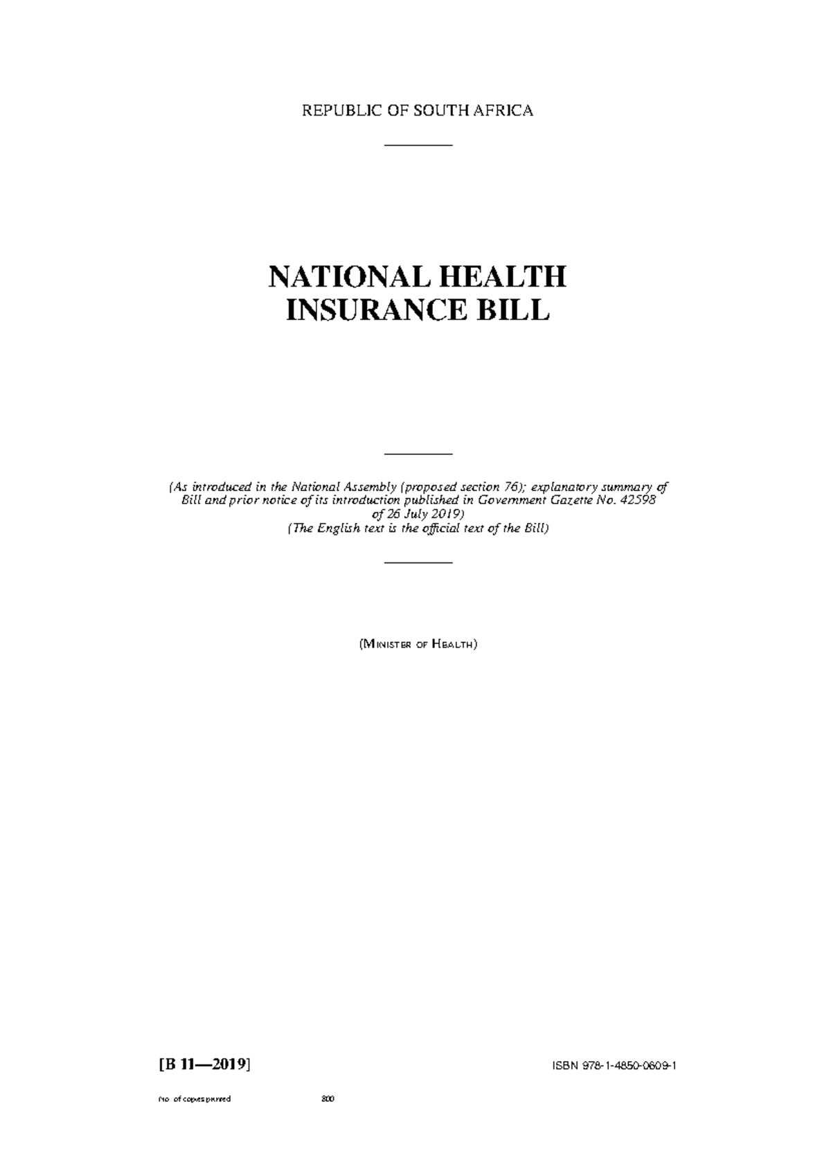 National health insurance bill b 11 2019 - REPUBLIC OF SOUTH AFRICA ...
