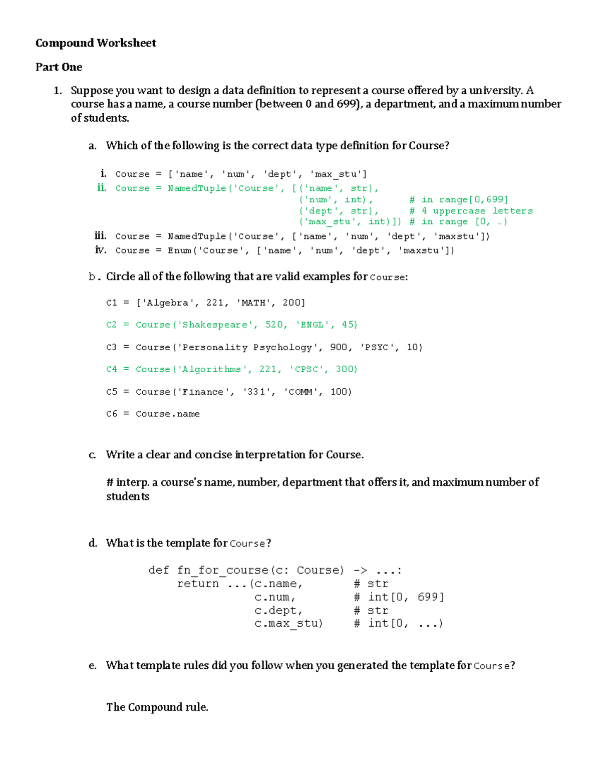 Compound Worksheet Solutions - Compound Worksheet Part One Suppose you ...
