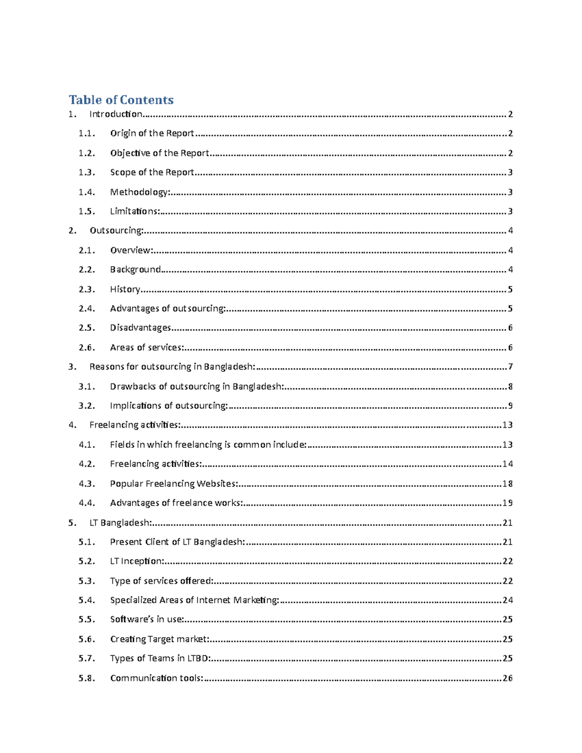 Report on outsourcing - Table of Contents - Studocu