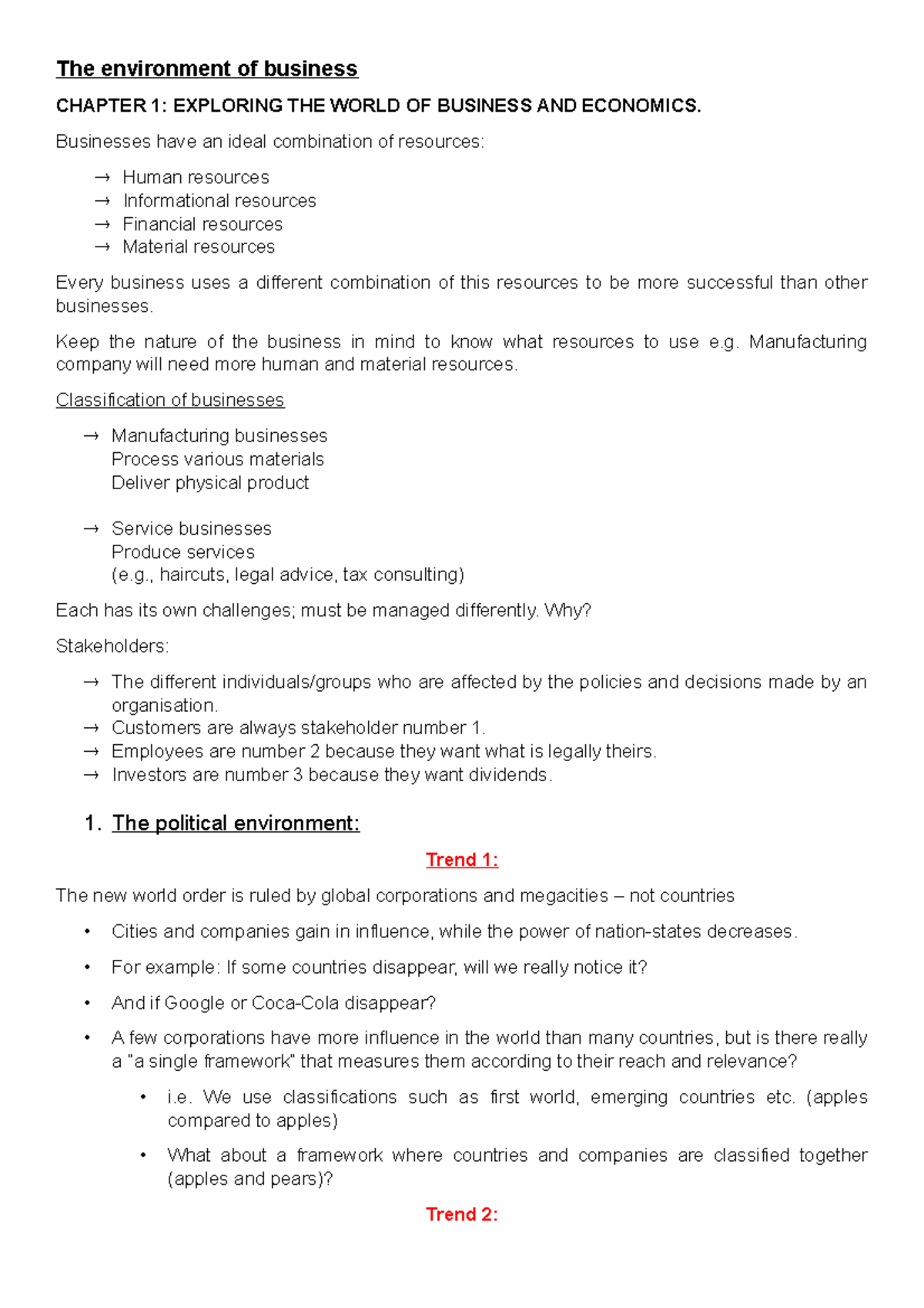 Business Management Notas - The environment of business CHAPTER 1 ...