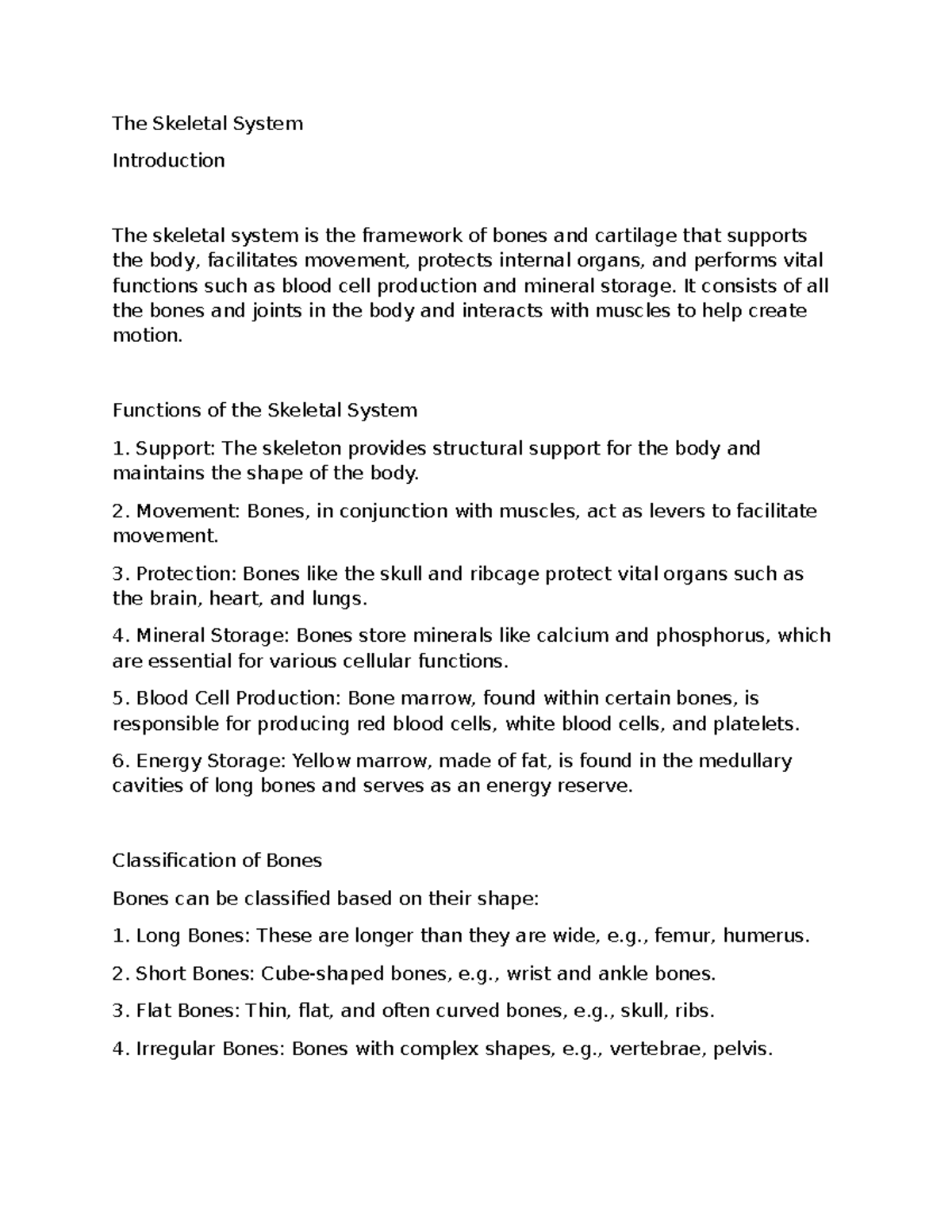 Skeletal - Summary - The Skeletal System Introduction The skeletal ...