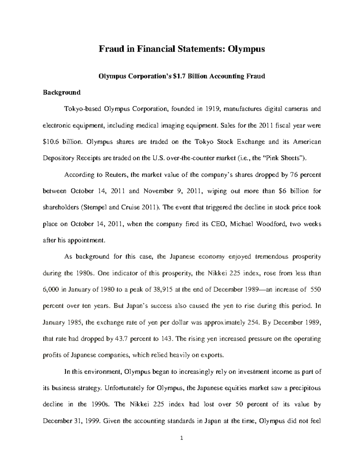 Olympus -arline - Fraud in Financial Statements: Olympus Olympus ...