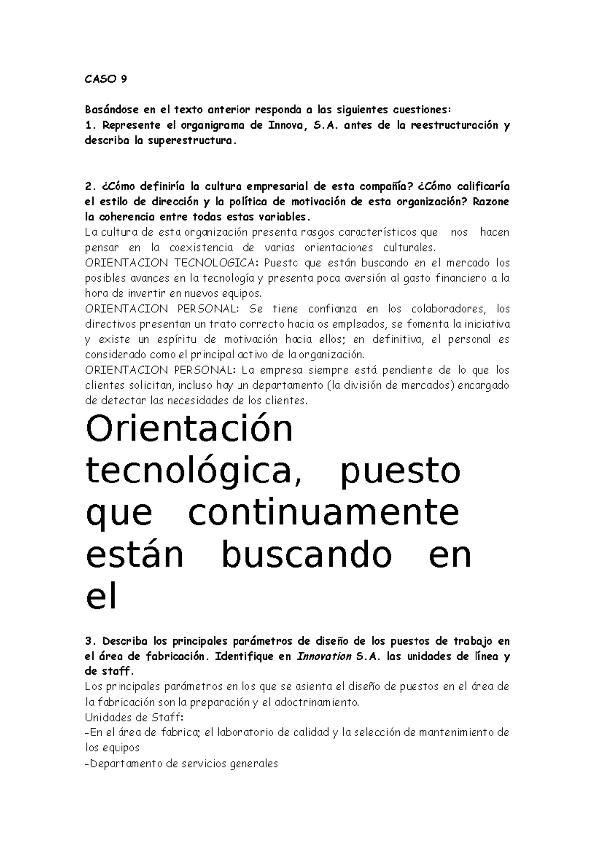 Practica 9 - CASO 9 Basándose en el texto anterior responda a las ...