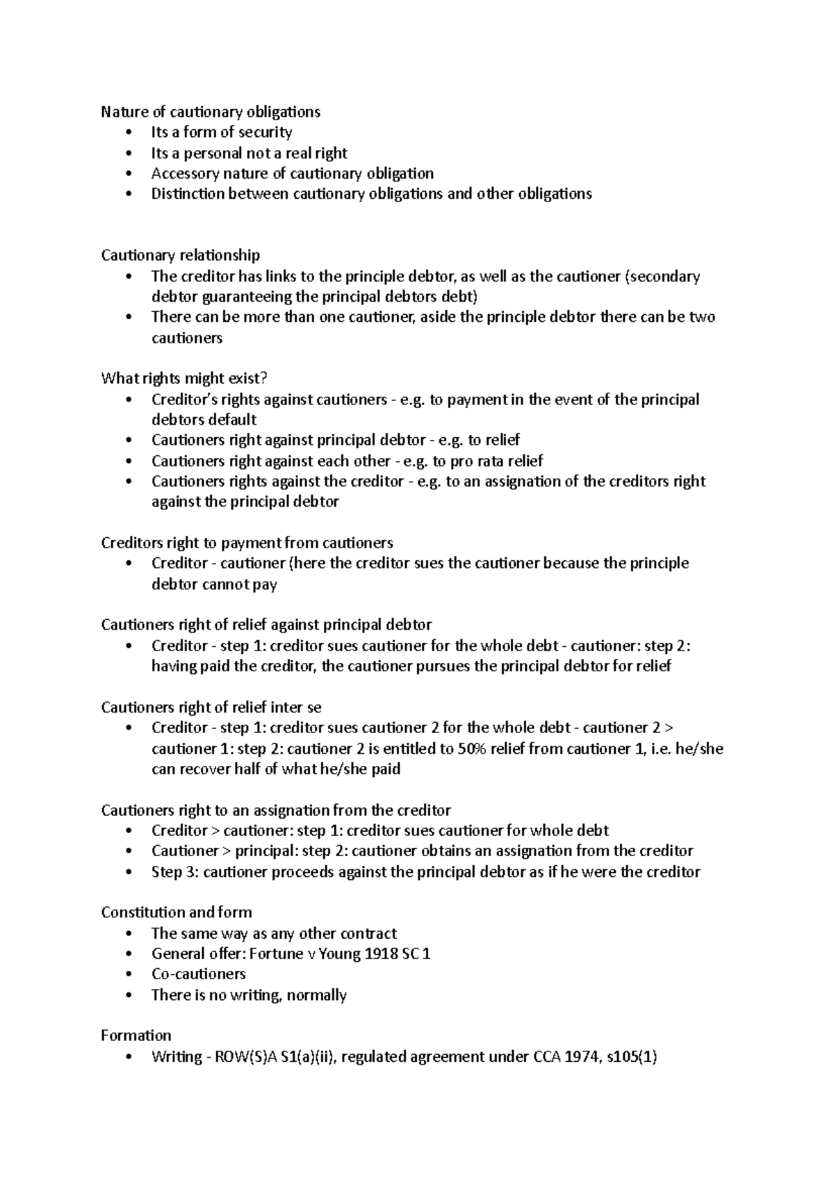 Nature of cautionary obligations - to payment in the event of the ...