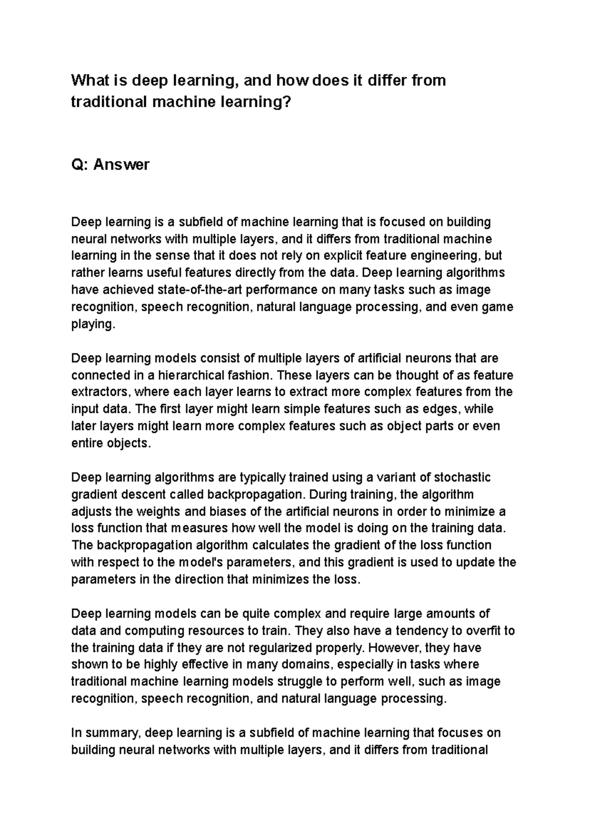 What is deep learning, and how does it differ from traditional machine ...