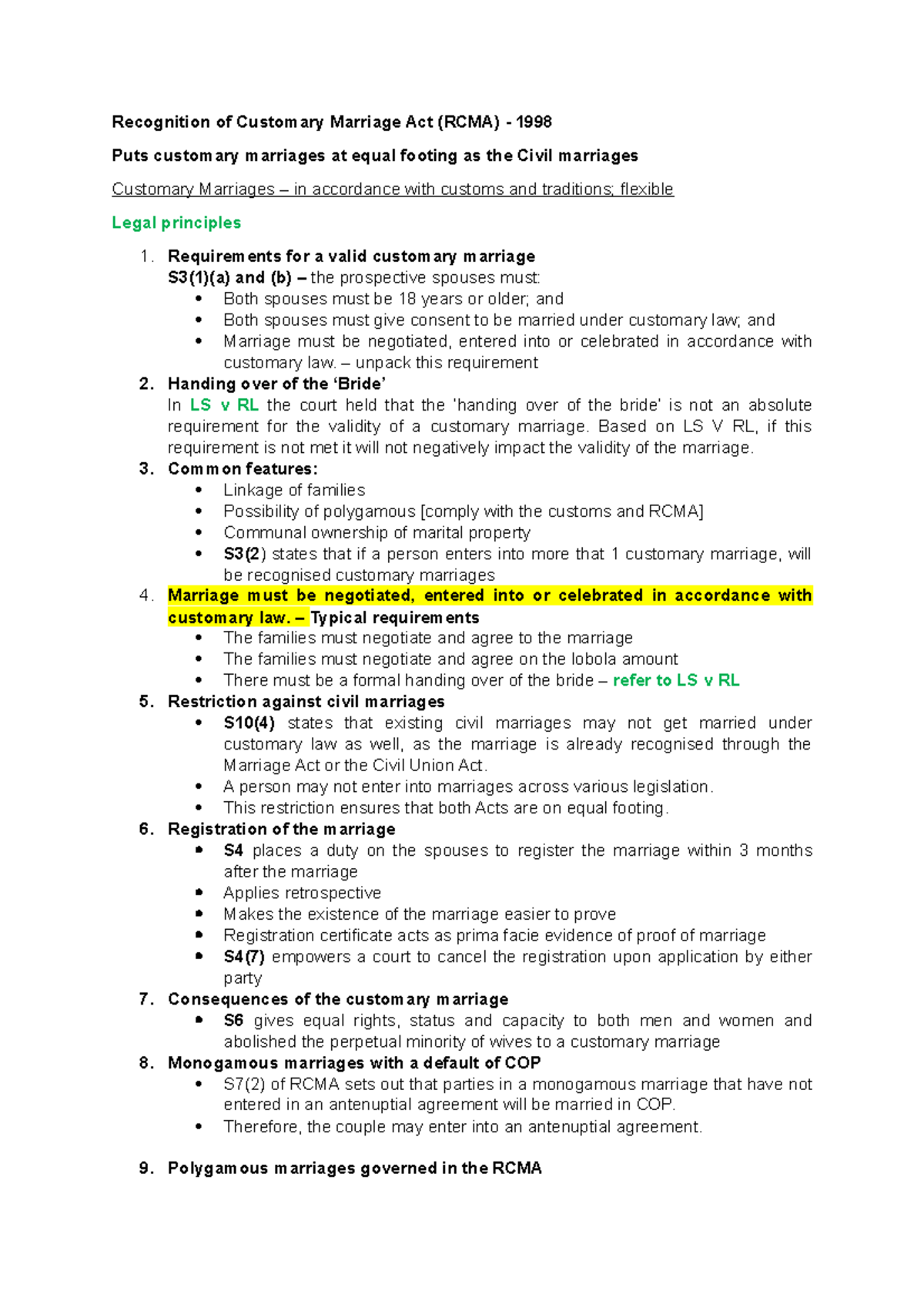 Customary Marriage - Recognition of Customary Marriage Act ...
