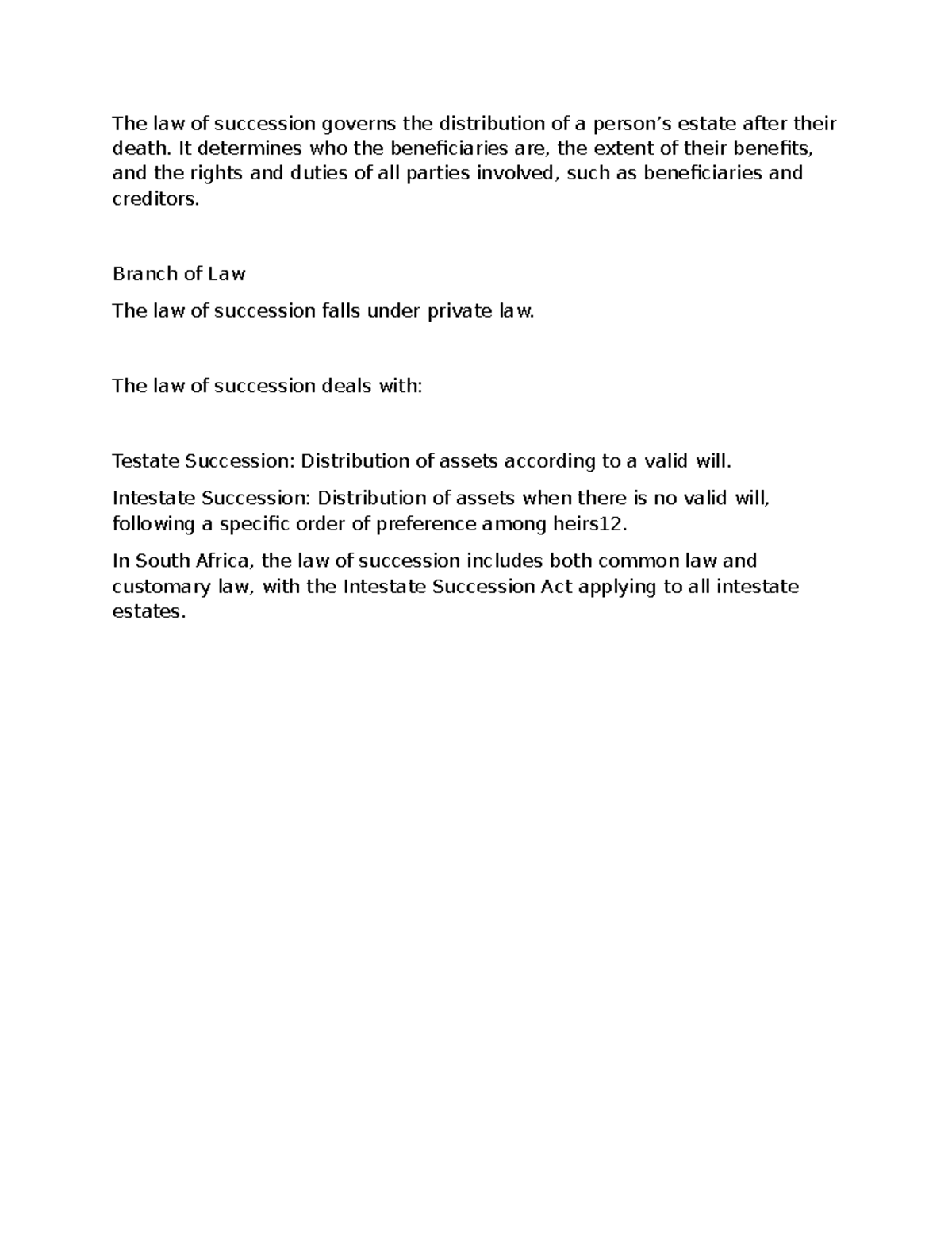 Law of succession - Notes - The law of succession governs the ...