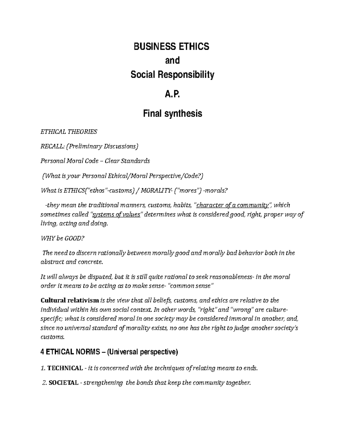 Business Ethics - Lecture notes 7 - BUSINESS ETHICS and Social ...