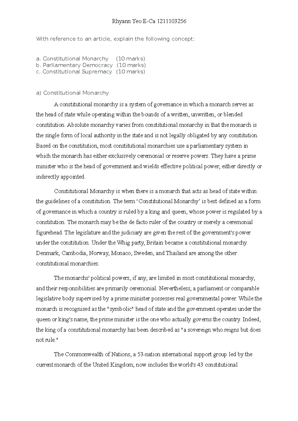 Tutorial 8 (Intro to Criminal and Constitutional Law) - With reference ...