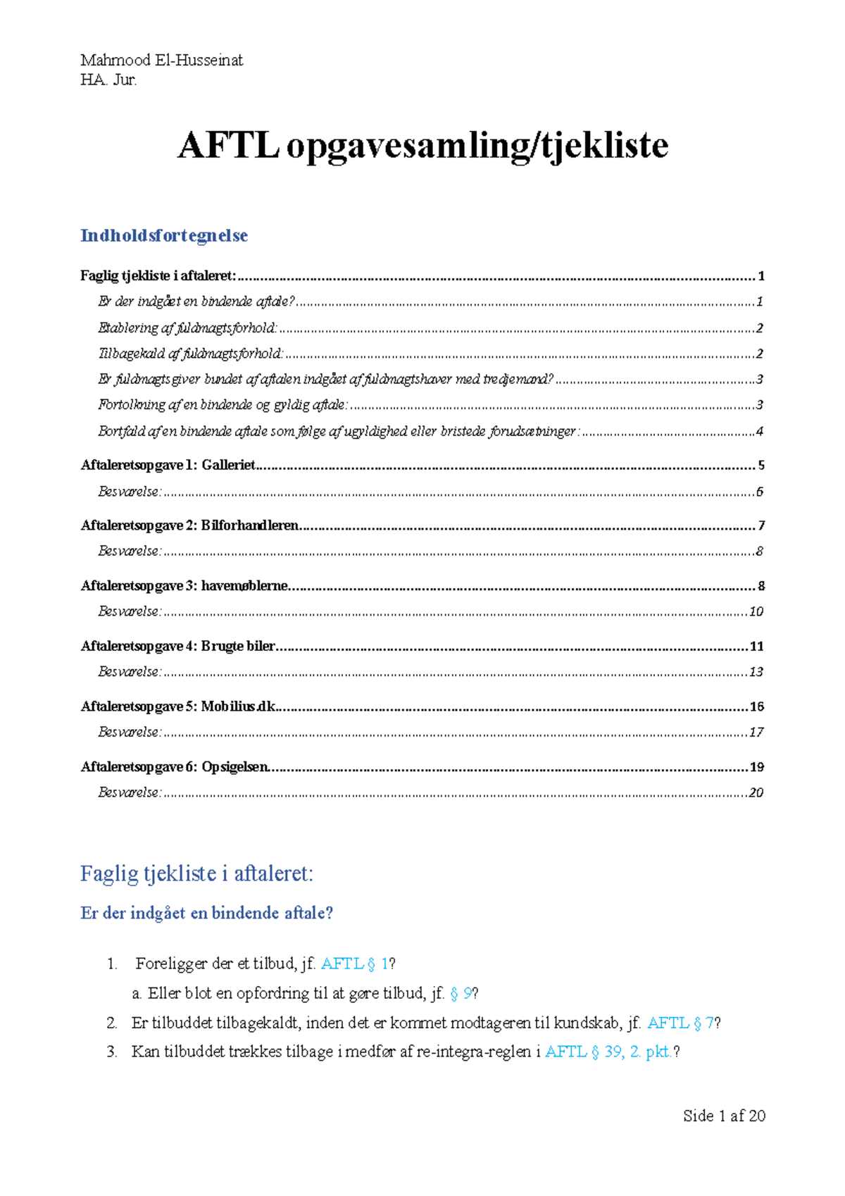 AFTL - opgavesamling - Aftaleretten tjekliste - HA. Jur. AFTL ...