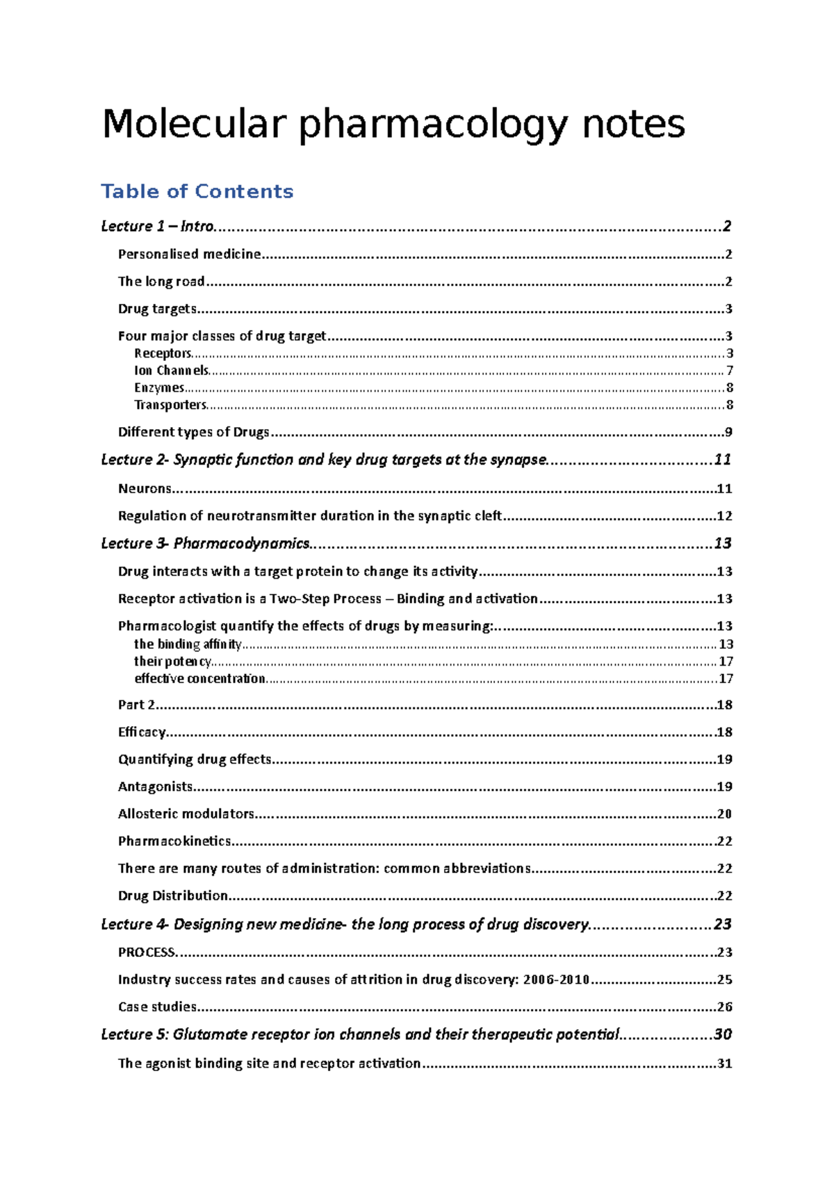 Molecular pharmacology notes - Molecular pharmacology notes Lecture 1 ...