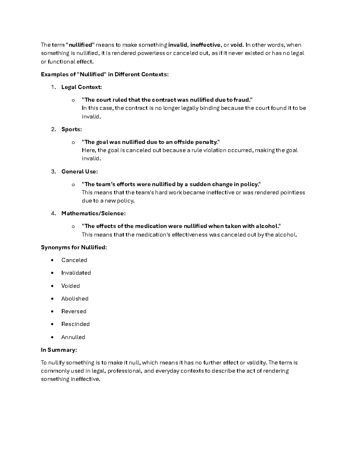 Nullified -Vocabulary - The term "nullified" means to make something ...