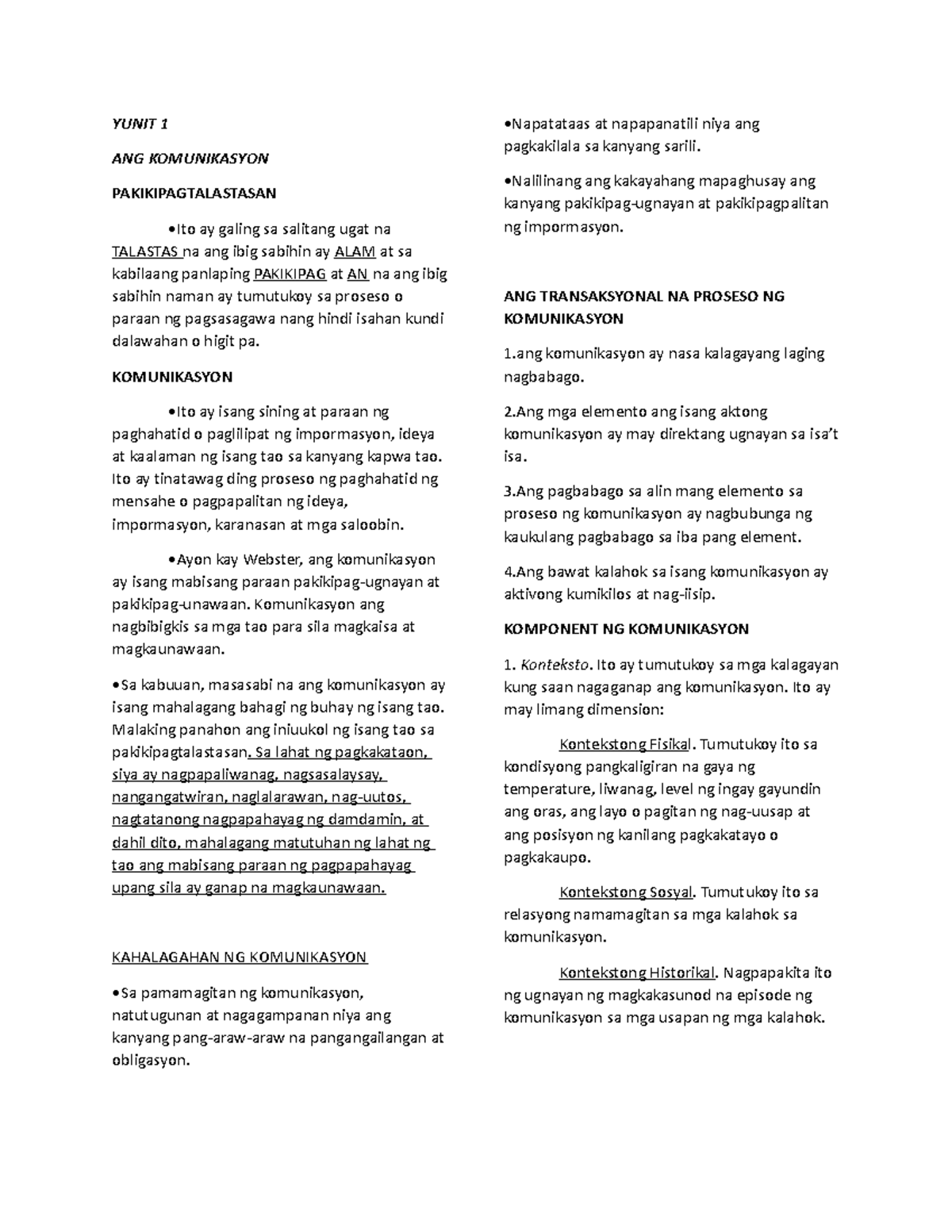 KKF-Lesson - Just lesson - YUNIT 1 ANG KOMUNIKASYON PAKIKIPAGTALASTASAN •Ito ay galing sa ...