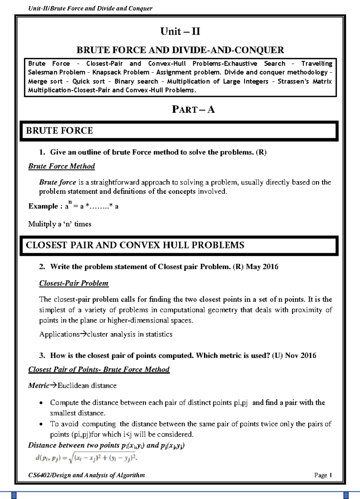 Unit-2 notes-new - Unit – II BRUTE FORCE AND DIVIDE-AND-CONQUER Brute ...