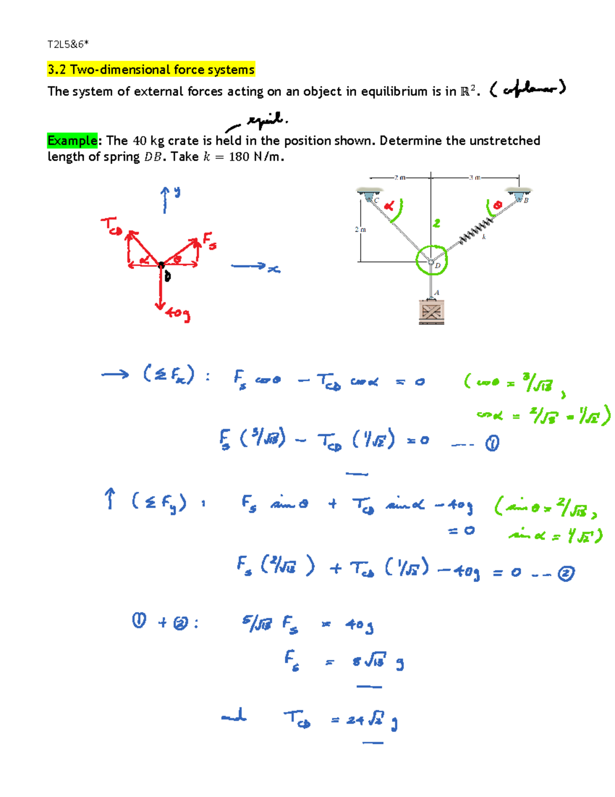 L5+6 - Summary Applied mathematics 1A - 3 Two-dimensional force systems ...