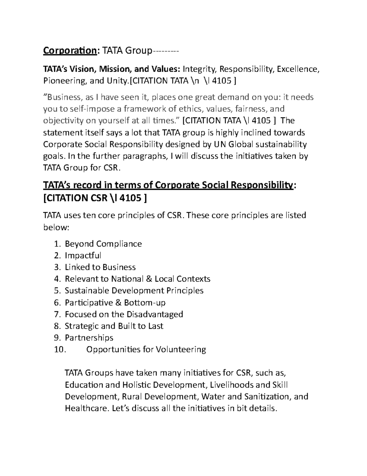Assignment 1 HRM - Reflection 1 - Corporation: TATA Group- TATA’s ...
