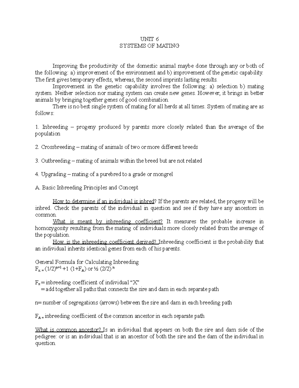 UNIT-6 system of mating - UNIT 6 SYSTEMS OF MATING Improving the productivity of the domestic ...