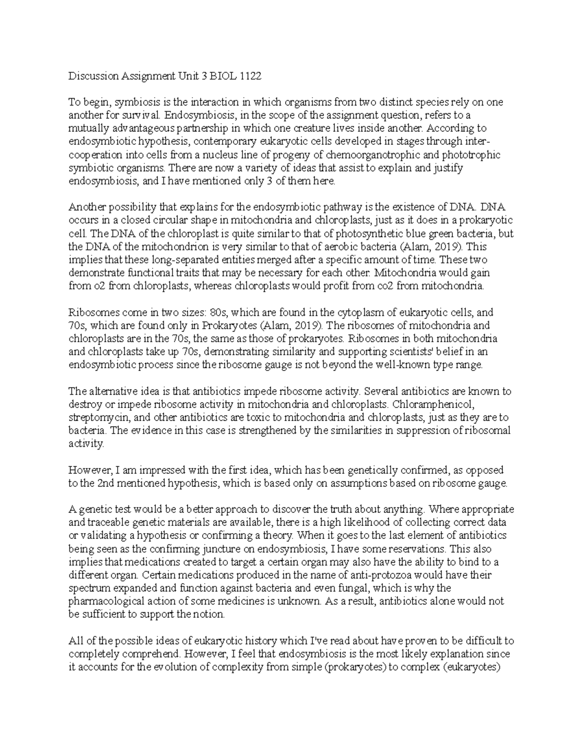 Introduction to Biology 2 UNIT 3 Discussion Assignment 422 ...